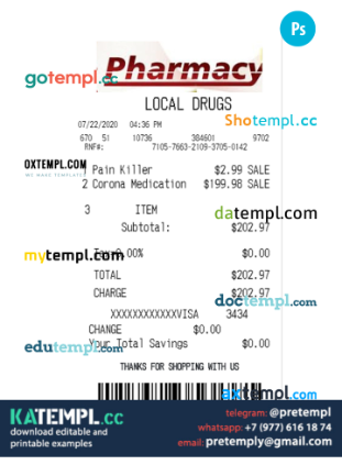 generate PHARMACY payment receipt PSD