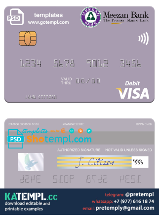generate Pakistan Meezan Bank Limited visa debit card, fully editable ...