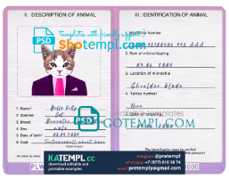 generate Palau cat (animal, pet) passport PSD , fully editable