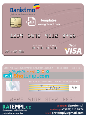 generate Panama Banco Banistmo visa debit card, fully editable in PSD ...