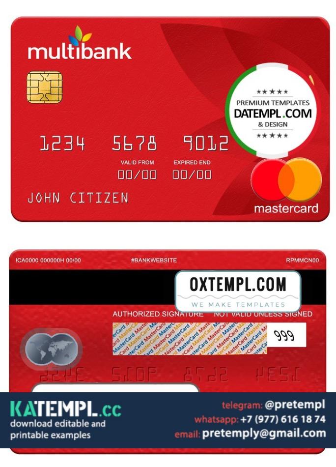 generate Panama Multibank mastercard, fully editable in PSD format