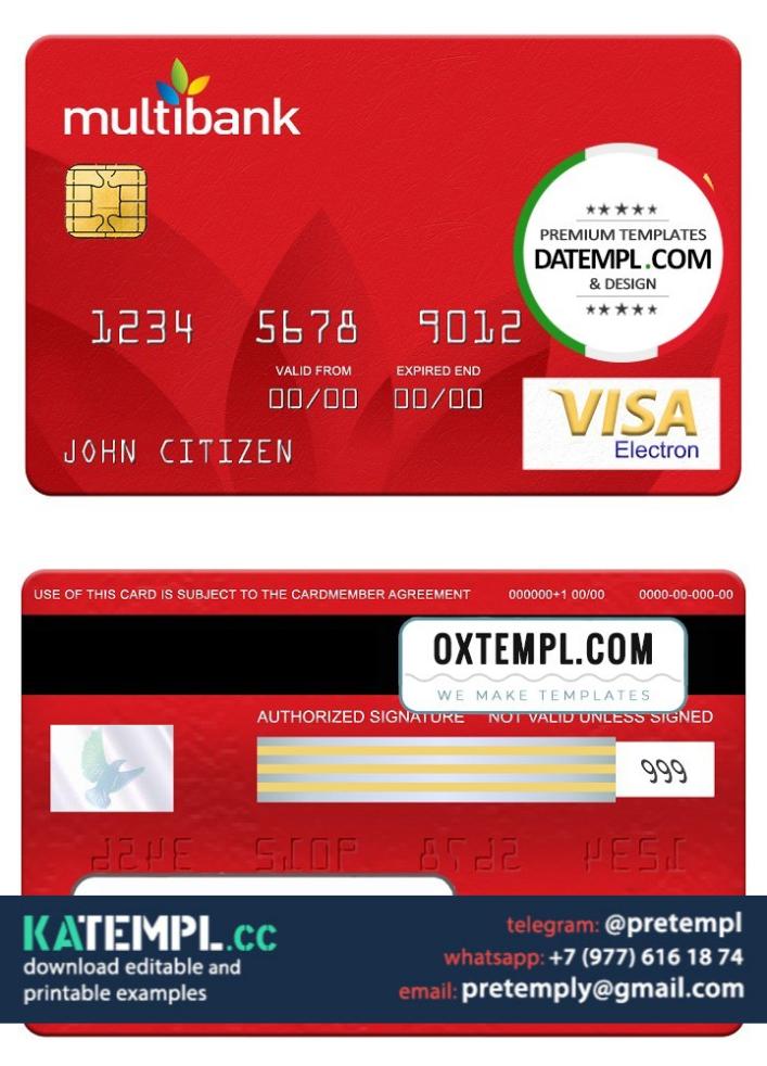 generate Panama Multibank visa electron card, fully editable in PSD format
