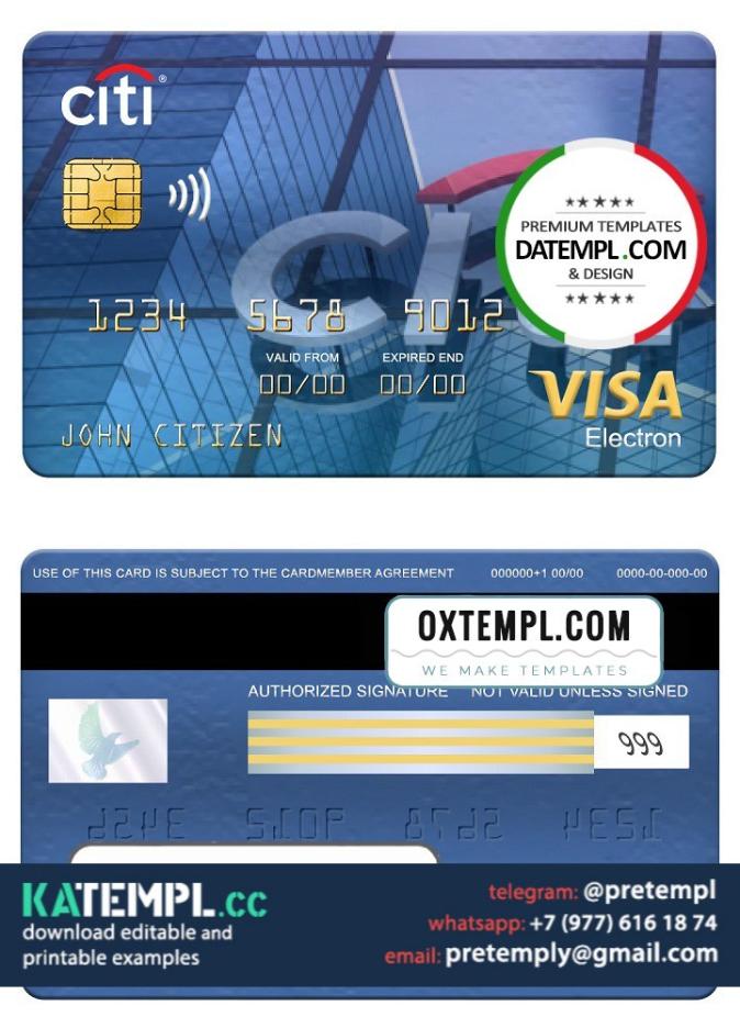 generate Peru Citibank visa crecit card, fully editable in PSD format