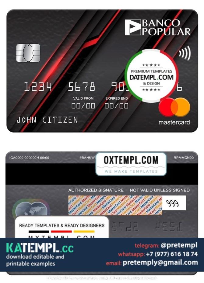 generate Portugal Banco Popular bank mastercard, fully editable in PSD ...