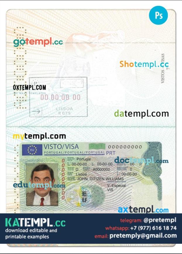 generate Portugal Visa card in PSD format, fully editable