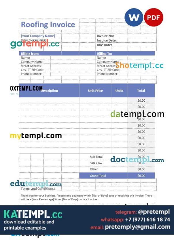 generate Roofing invoice in word and pdf format