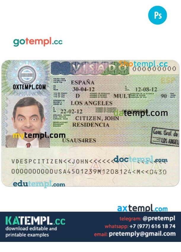 generate Spain travel visa PSD , with fonts