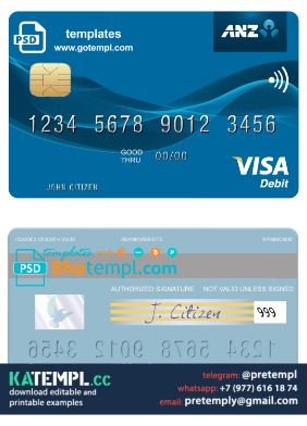 generate Samoa ANZ Bank visa debit card in PSD format, fully editable