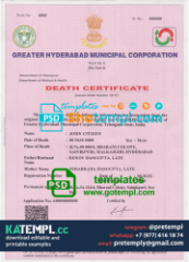 generate India death certificate in PSD format, fully editable