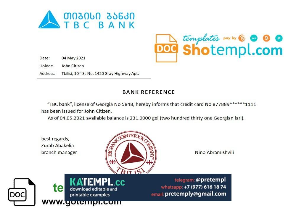 generate Georgia TBC bank account reference letter in Word and PDF format