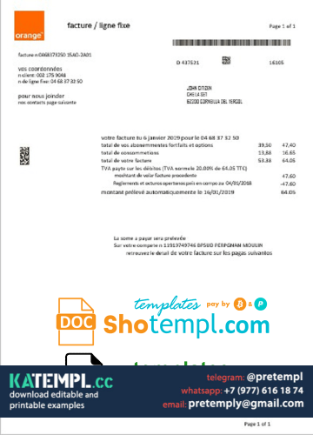 generate France Orange utility bill in Word and PDF format