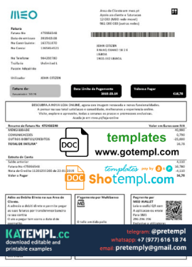 generate Portugal MEO utility bill in Word and PDF format, fully editable
