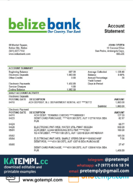 generate Belize Belizebank proof of address bank statement in Word and ...