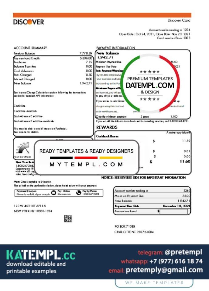 generate USA Discover bank statement in Excel and PDF (.xls and .pdf ...