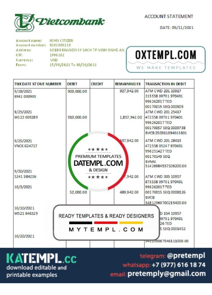 generate Vietnam Vietcombank bank statement easy to fill in .xls and ...
