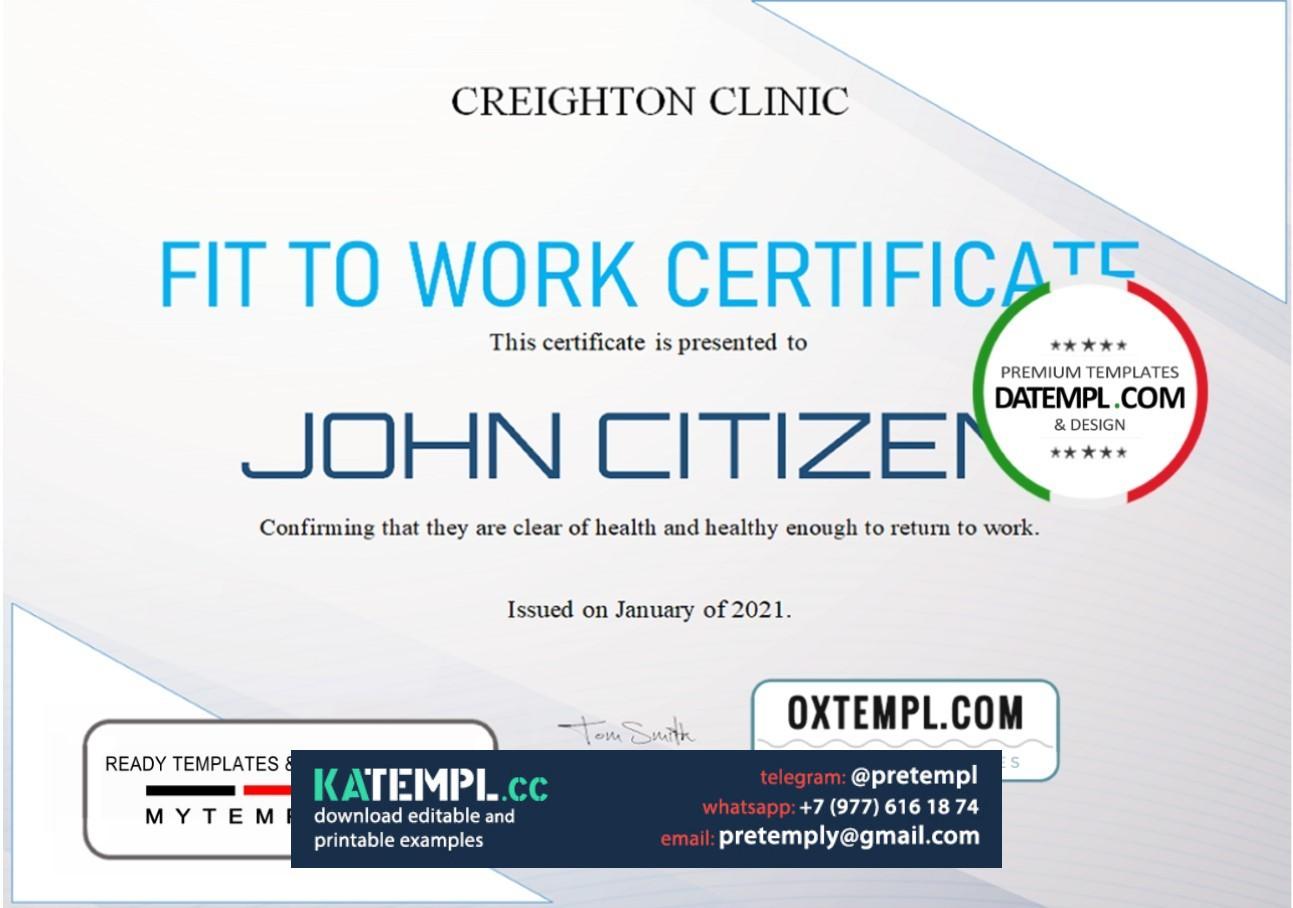 generate USA Fit to Work certificate in Word and PDF format