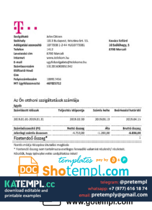 generate Hungary Magyartel utility bill in Word and PDF format, fully ...