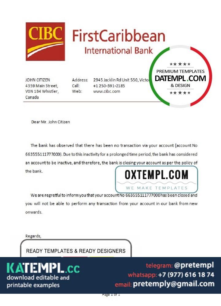 generate Canada CIBC Bank account closure reference letter in Word and ...