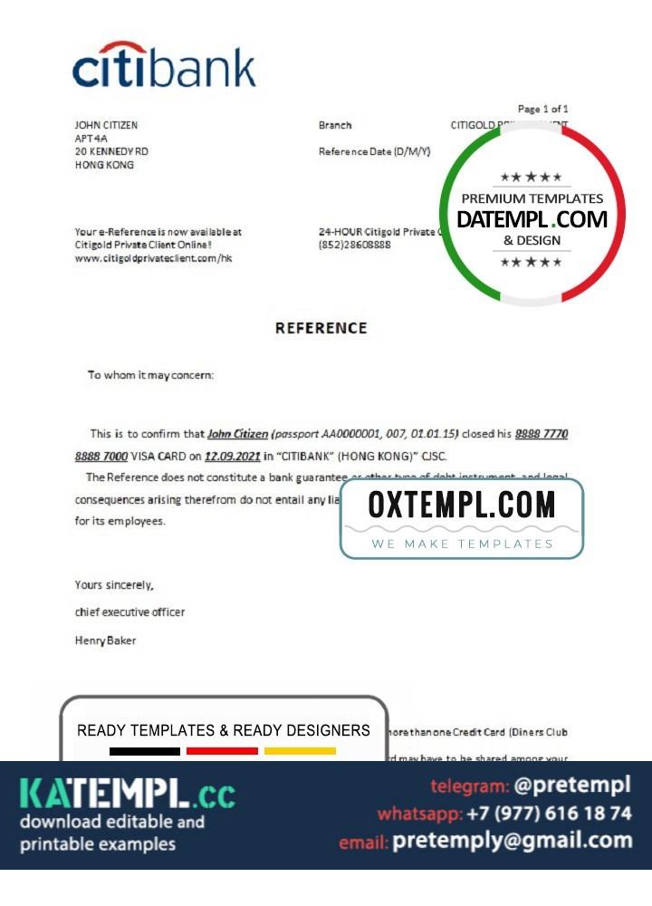 generate Hong Kong Citibank bank account closure reference letter in ...