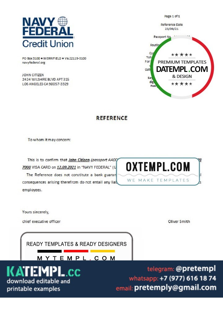 generate USA Navy Federal bank account closure reference letter in Word ...