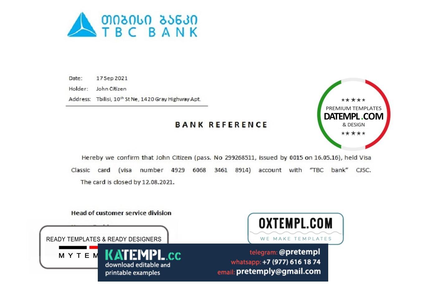 generate Georgia TBC bank account closure reference letter in Word and ...