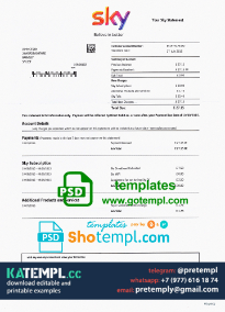 generate United Kingdom Sky utility bill , fully editable in PSD format