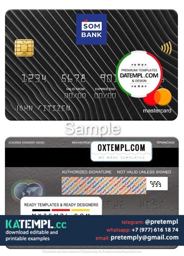 generate Somalia Sombank mastercard, fully editable in PSD format