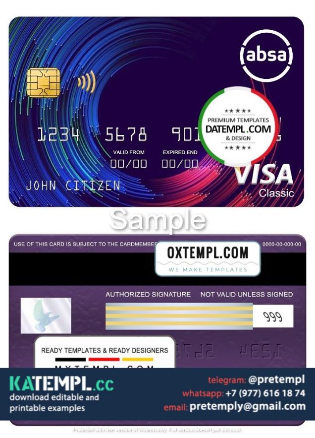 generate South Africa ABSA bank visa classic card, fully editable in ...