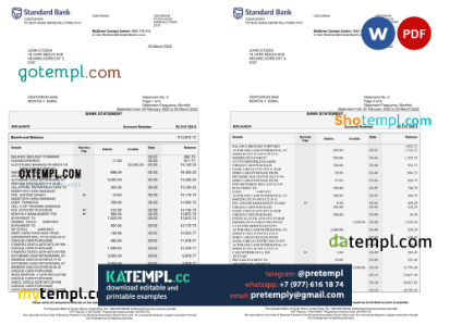 generate South Africa Standard bank statement , Word and PDF , 6 pages