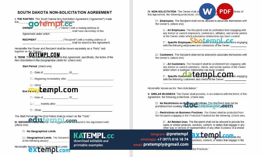 generate South Dakota non-solicitation agreement , Word and PDF format
