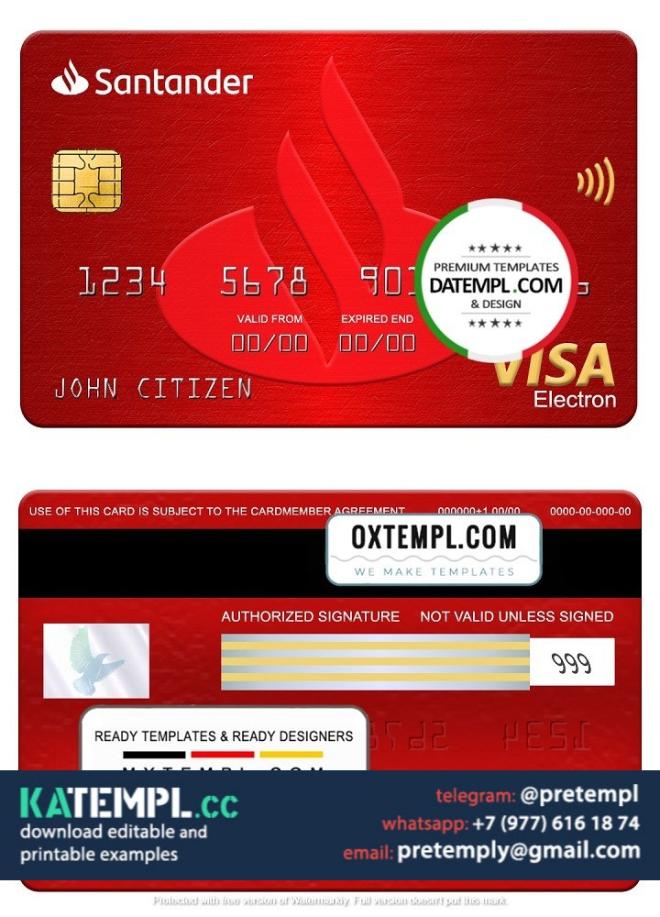 generate Spain Santander bank visa electron card, fully editable in PSD ...
