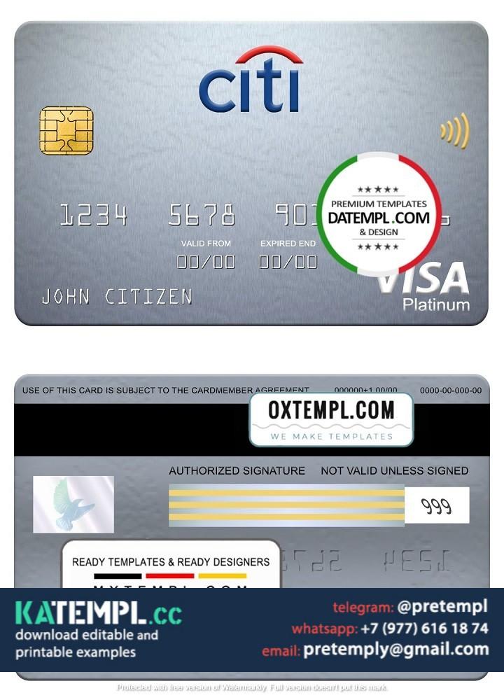 generate Sweden Citibank visa platinum card, fully editable in PSD format