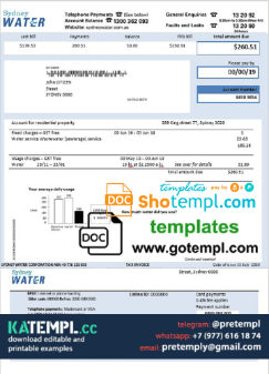 generate Australia Sydney water utility bill , fully editable in Word ...