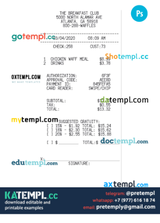 generate THE BREAKFAST CLUB receipt PSD