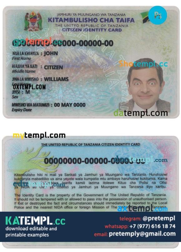 generate Tanzania identity card PSD , with fonts, version 2