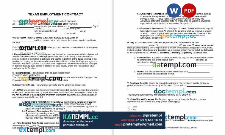 Generate Texas Employment Contract Word And Pdf Format