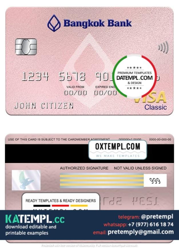 generate Thailand Bangkok bank visa classic card, fully editable in PSD ...