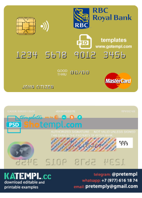 generate Trinidad and Tobago RBC Royal Bank mastercard in PSD format
