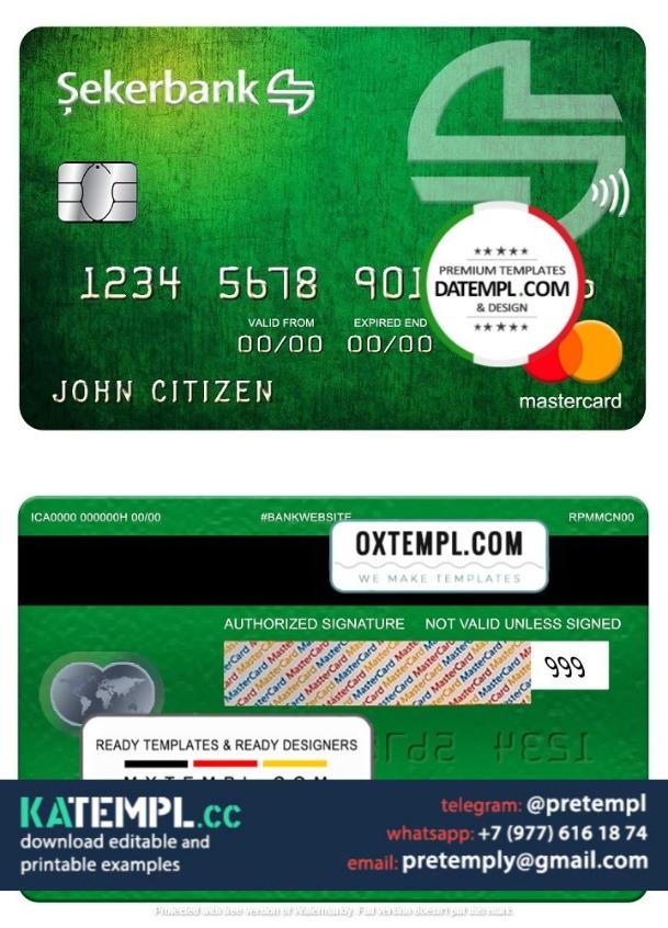 generate Turkey Sekerbank mastercard, fully editable in PSD format