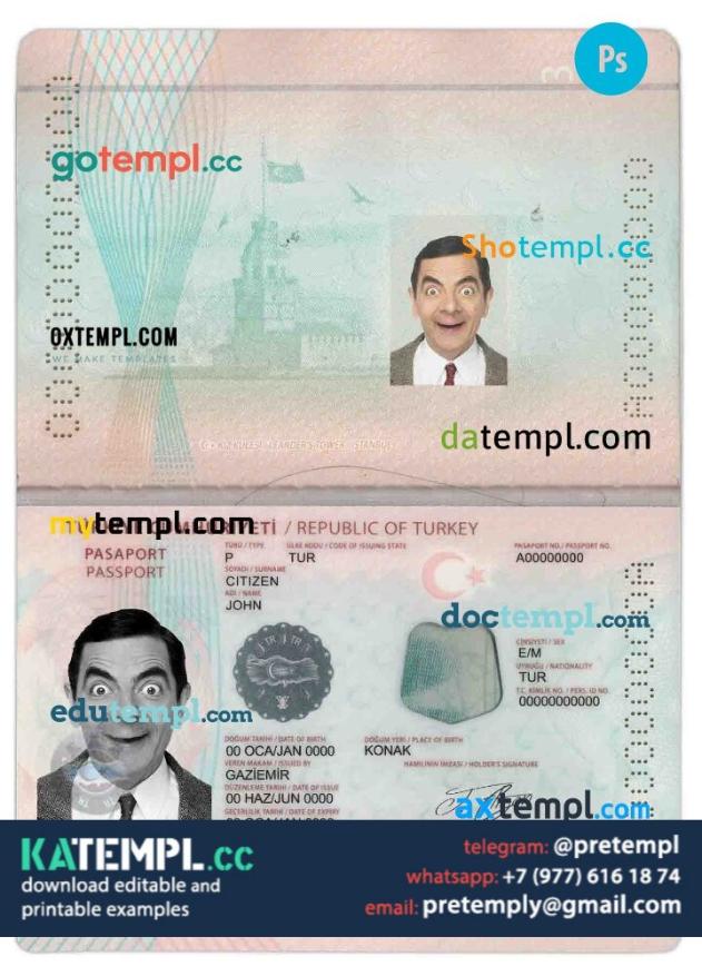 generate Turkey passport in PSD format, fully editable (+editable PSD ...