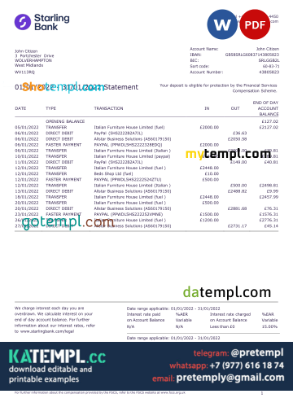 generate United Kingdom Starling Word and PDF , version 2