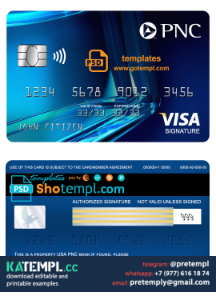 generate USA PNC bank visaignature card fully editable in PSD format