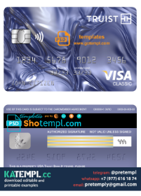 generate USA Truist Bank visa classic card, fully editable in PSD format
