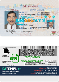 generate USA Missouri driving license in PSD format, with the fonts