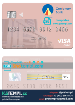 generate Uganda Centenary Bank visa debit card in PSD format