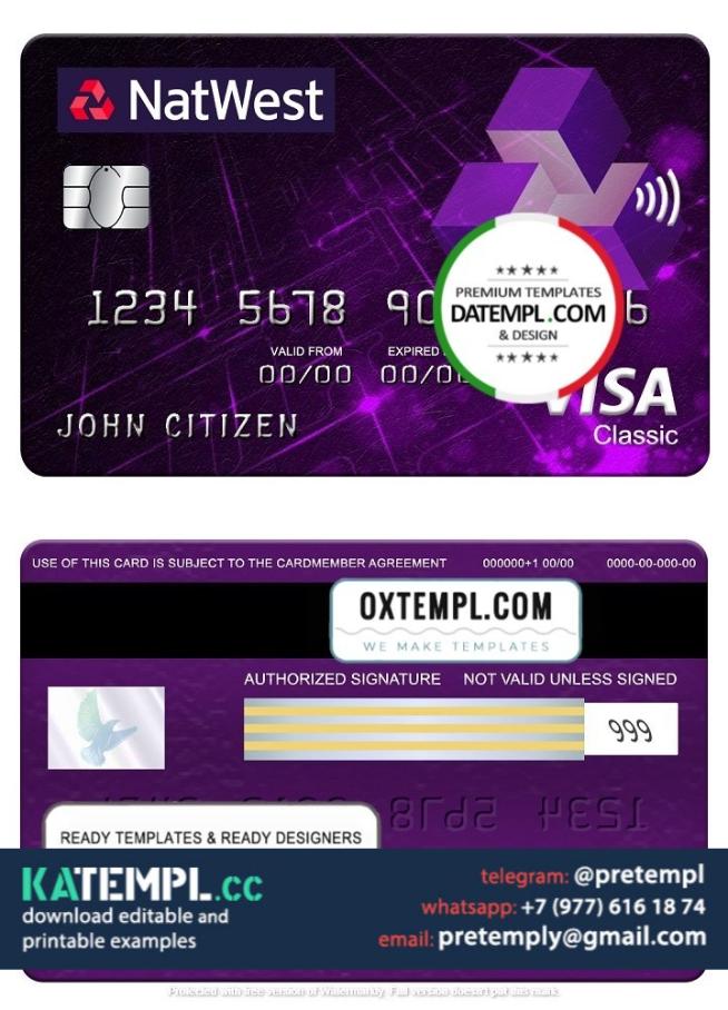 generate United Kingdom NatWest bank visa classic card, fully editable ...