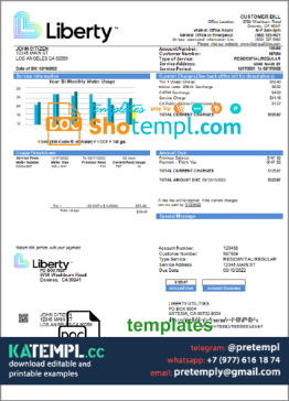 generate USA California Liberty Utilities utility bill in Word and PDF ...