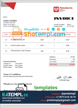 generate USA Pinduoduo invoice in Word and PDF format, fully editable