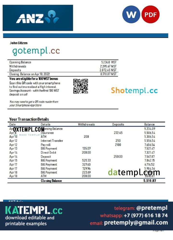 generate Samoa ANZ bank proof of addresstatement in Word and PDF format