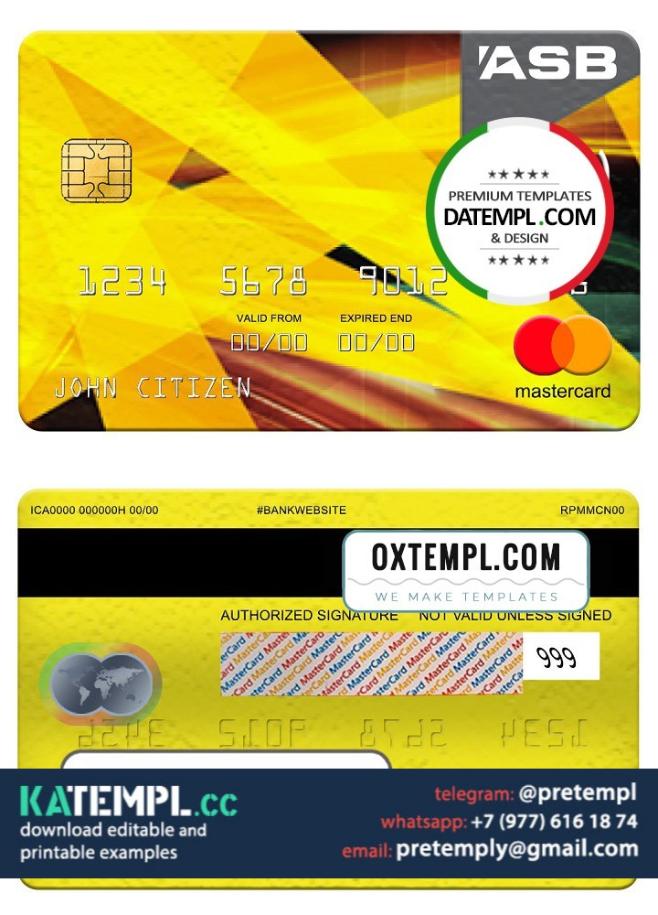 generate New Zealand ASB bank mastercard, fully editable in PSD format